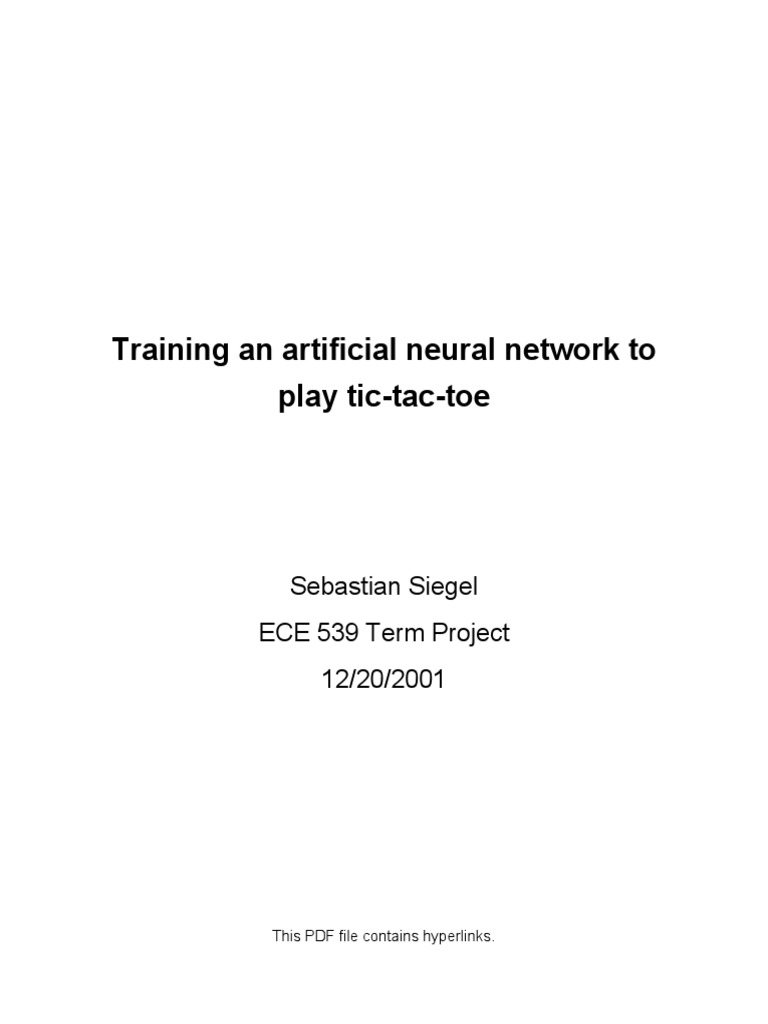 Training An Artificial Neural Network To Play Tic Tac Toe PDF | PDF | Cybernetics | Applied ...
