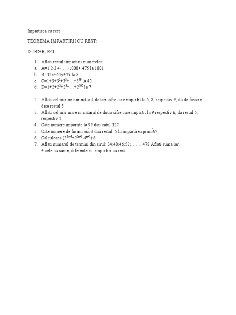 Impartirea Cu Rest | PDF
