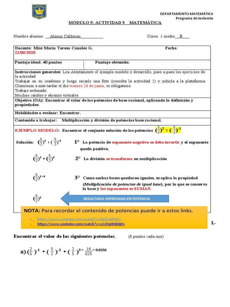 1° Medio Matemática (Módulo 5) | PDF | Exponenciación | Multiplicación