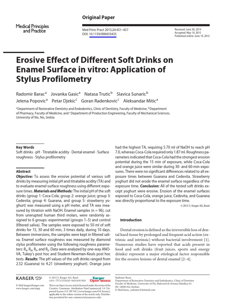Erosive Effect of Different Soft Drinks On Enamel Surface in Vitro: Application of Stylus ...