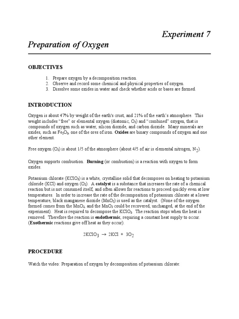 Lab Method for Oxygen Preparation | PDF | Oxide | Oxygen