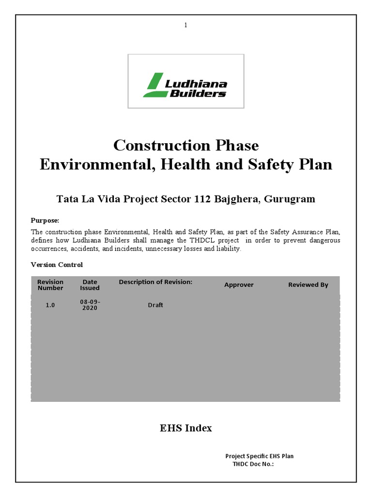 THDC EHS Plan Ludhiana Builders | PDF | Occupational Safety And Health ...
