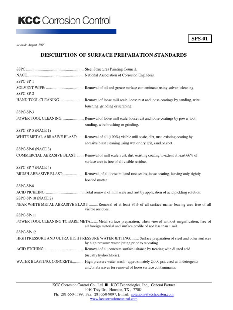KCC Bulletin Sps 01 Industry Surface Preparation Standards 2005 08 01 ...
