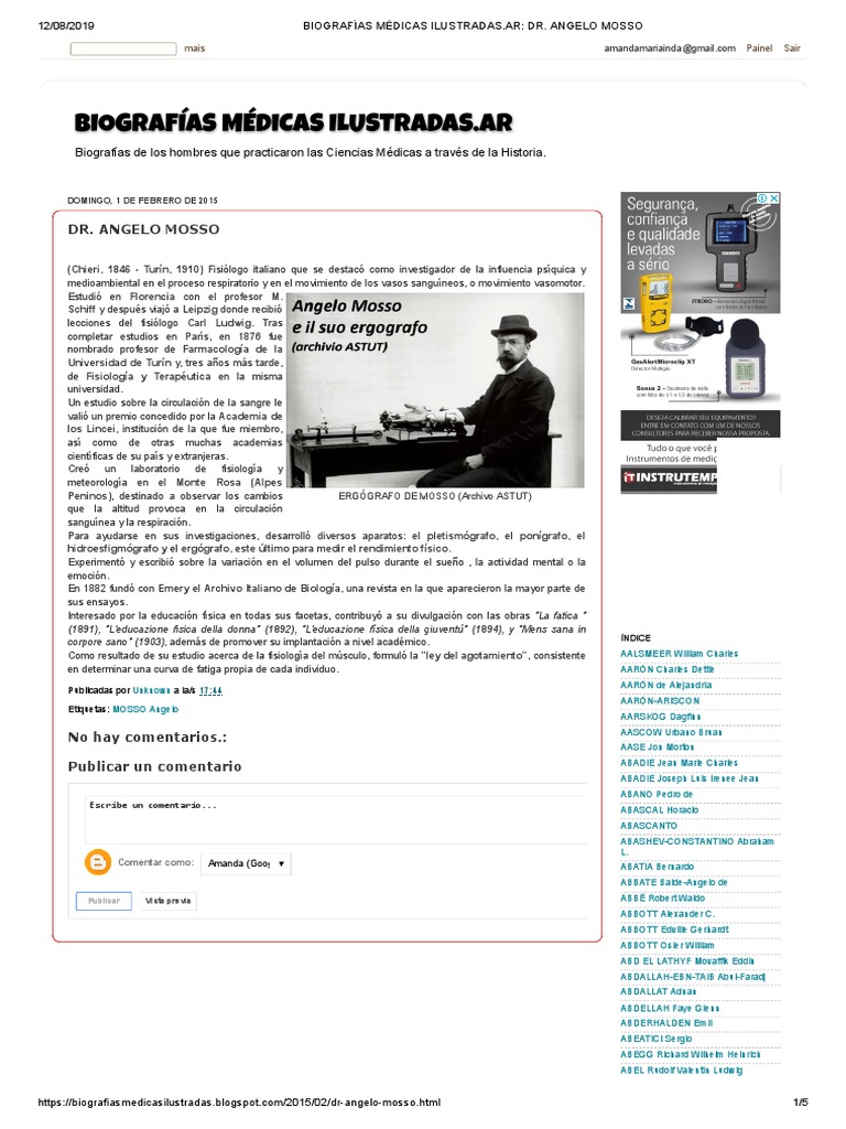 Biografías Médicas Ilustradas - Ar - Dr. Angelo Mosso | PDF | Ciencias ...