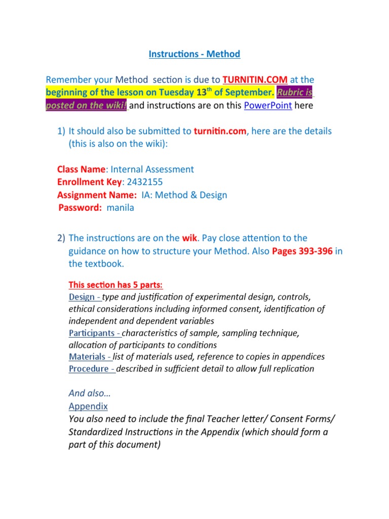Method Section Due To: Rubric Is Posted On The Wiki! | PDF | Design Of ...