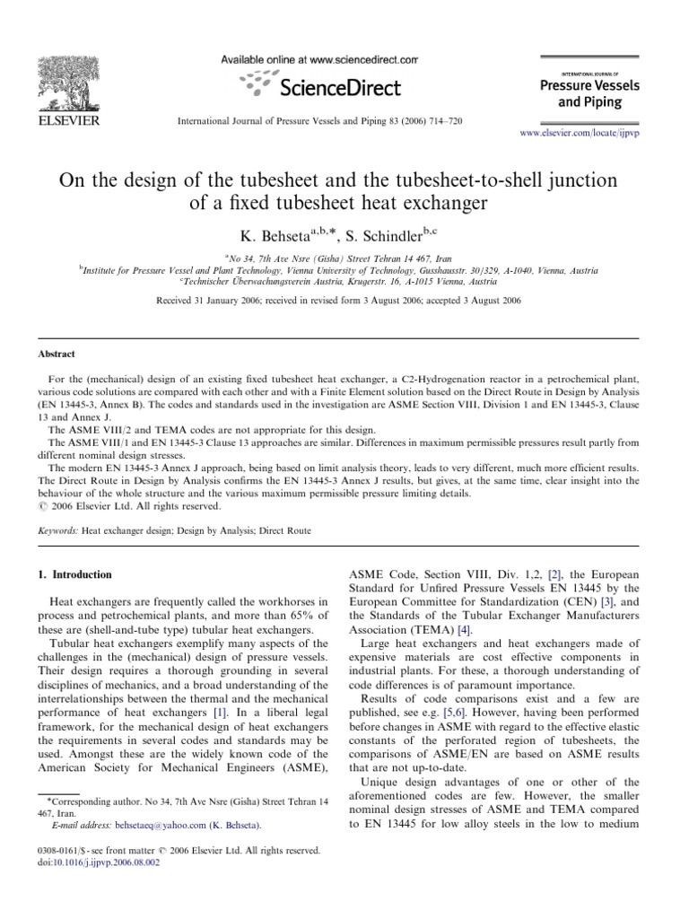 On The Design of The Tubesheet and Tubesheet-To-Shell Junction of A ...
