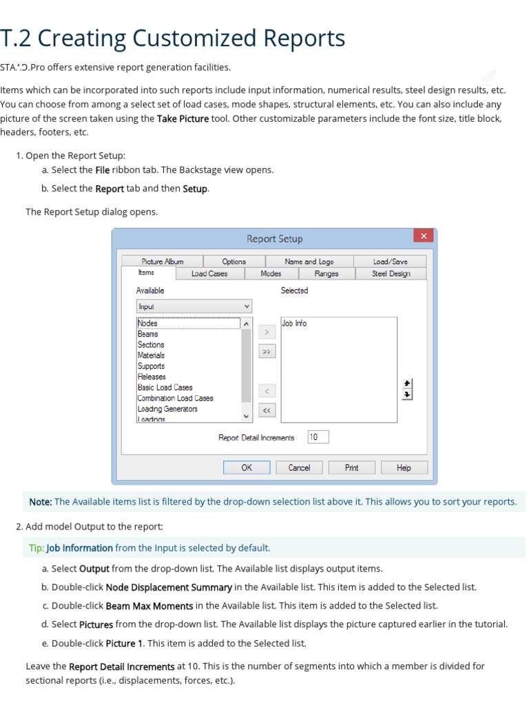STAAD.Pro Report Customization Guide | PDF | Software | Computing