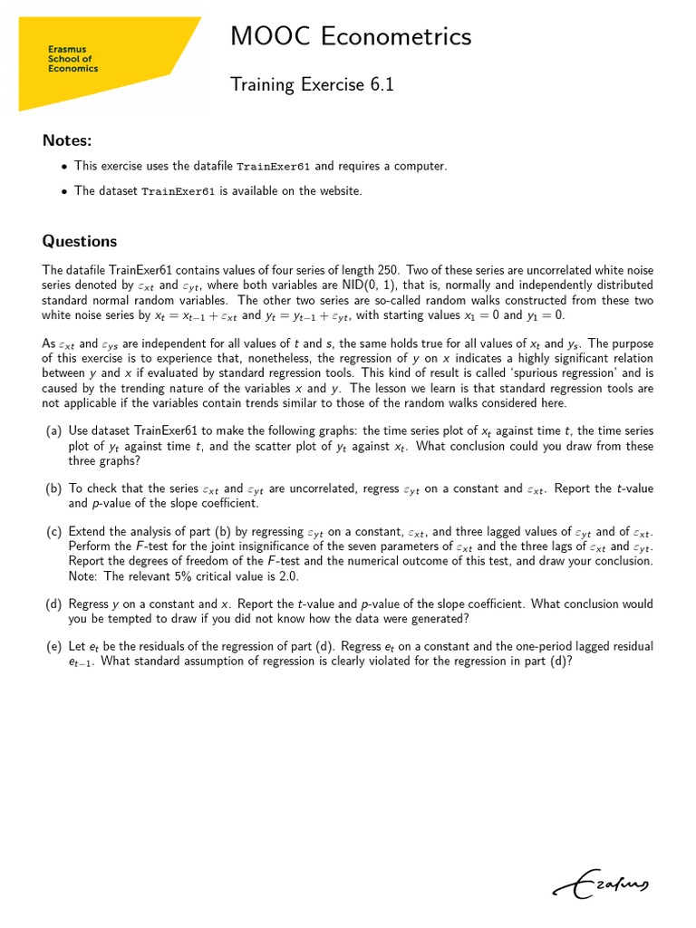 MOOC Econometrics: Training Exercise 6.1 | PDF | Regression Analysis ...