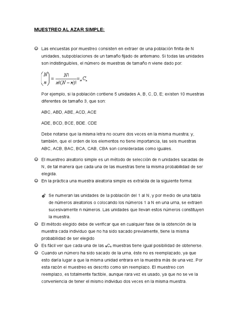 Muestreo Al Azar Simple | PDF | Muestreo (Estadísticas) | Opinión pública