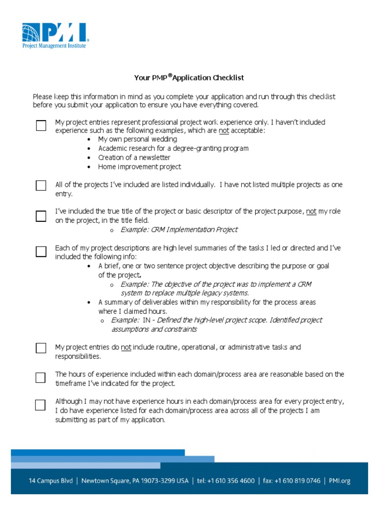 Your PMP Application Checklist: Example: CRM Implementation Project | PDF