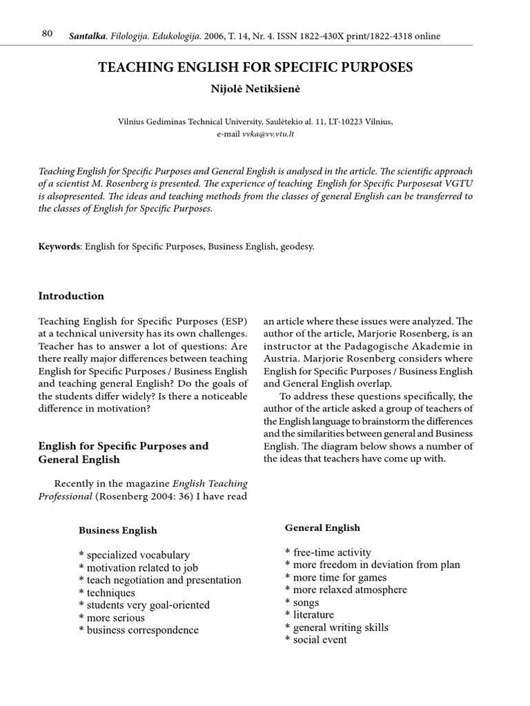 2006 - Teaching English For Specific Purposes | PDF | Cognition | Languages