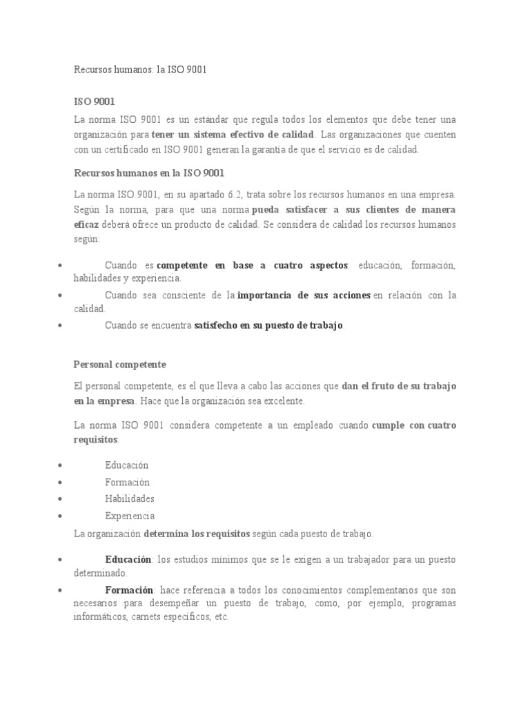 Norma Iso 9001 2015 RH | PDF | Gestión de recursos humanos | Calidad (comercial)