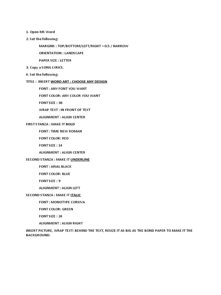 How to format song lyrics in MS Word | PDF
