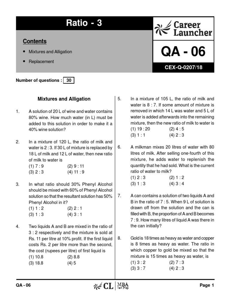 QA-06 Ratio 3 With Solutions | PDF | Concentration | Solution