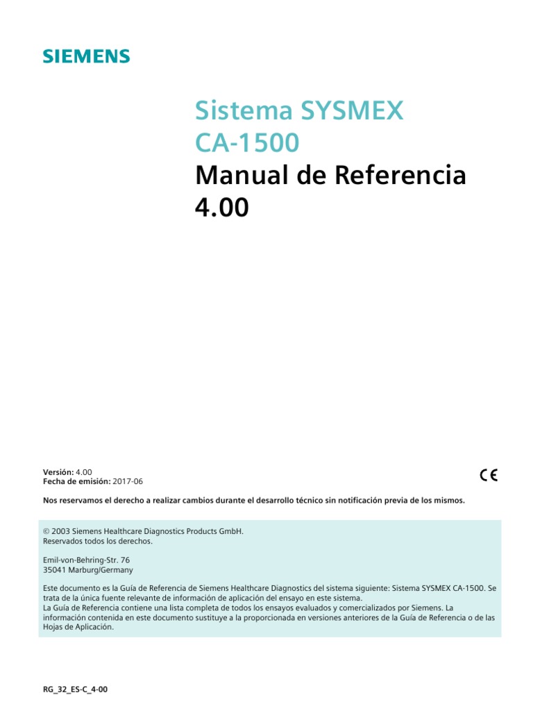 Sistema Sysmex Ca1500 Manual de Referencias PDF | PDF | Coagulación ...