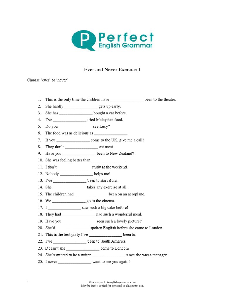 Ever and Never Present Perfect Exercise 1 | PDF | Foods