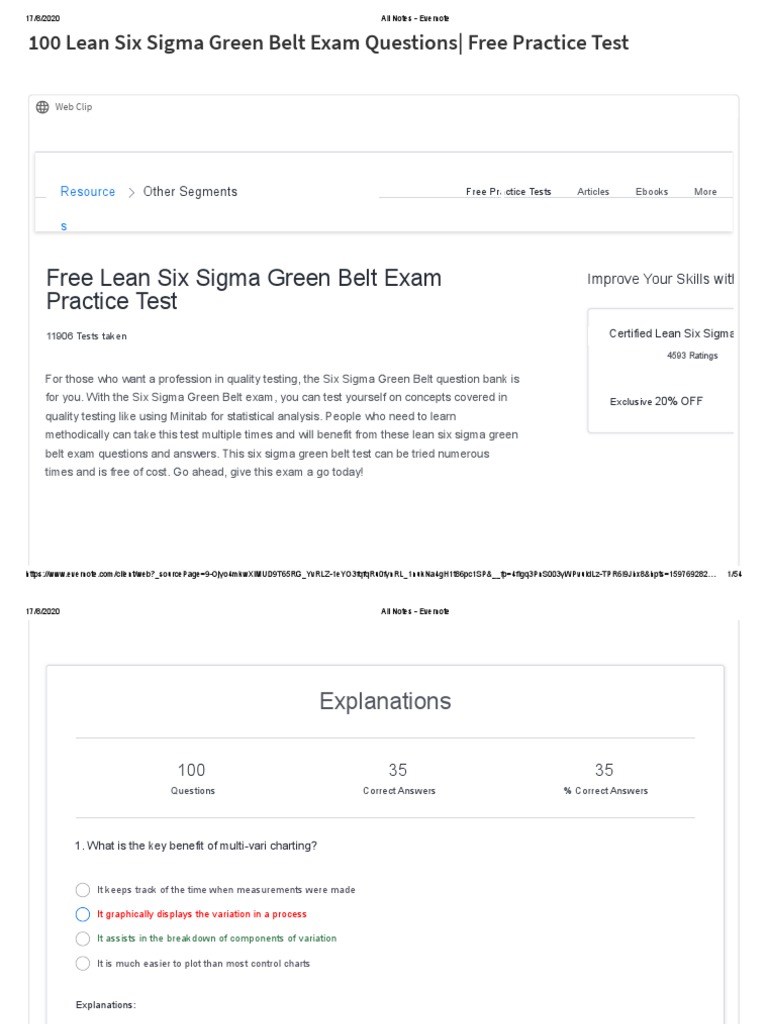 100 Lean Six Sigma Green Belt Exam Questions - Free Practice Test | PDF ...