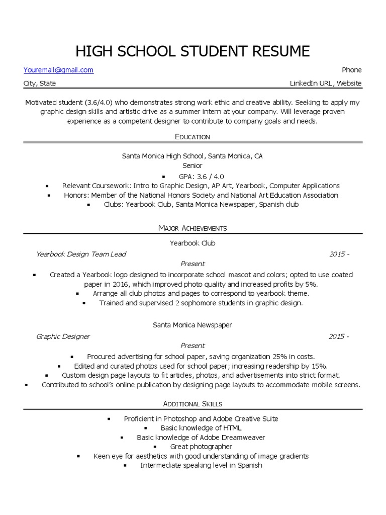 Resume For HighSchool - Template | PDF | Graphic Design | Page Layout
