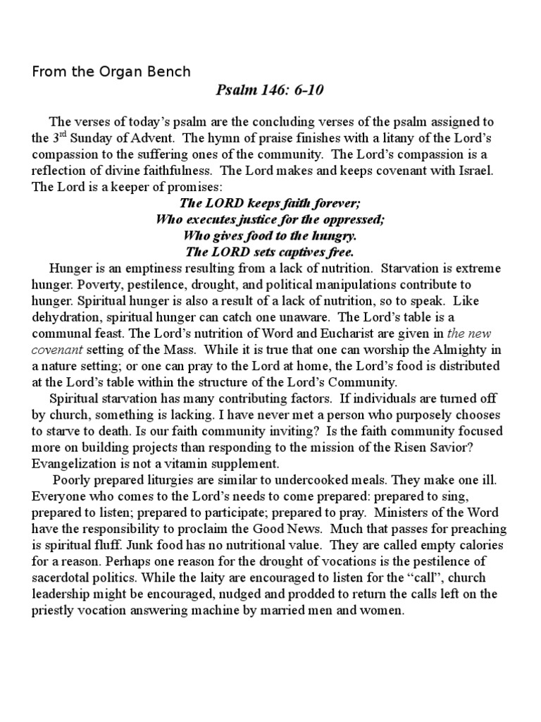 Psalm 146 v6-10 (1-30-11) | PDF | Psalms | Starvation