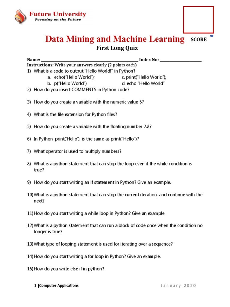 First Quiz Python Questionnaire Pdf Control Flow Python Programming Language