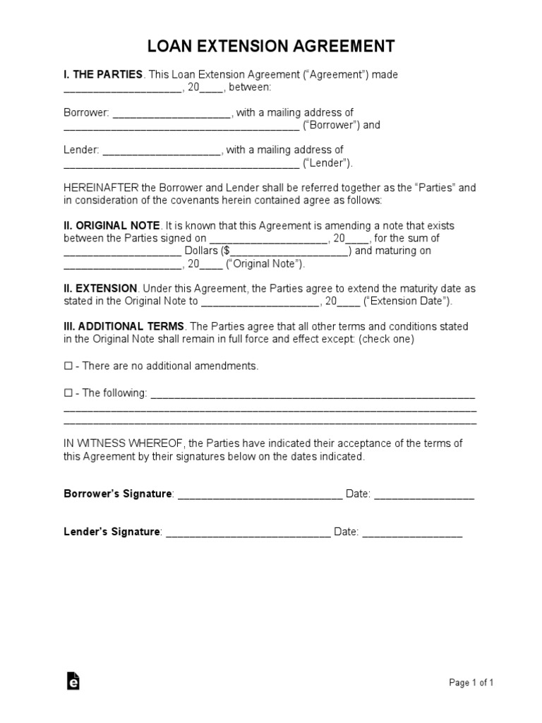 Loan Extension Agreement: Page 1 of 1 | PDF