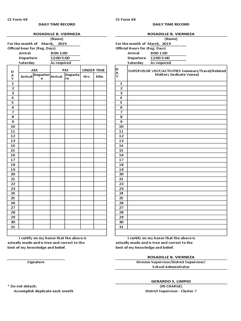 Daily Time Record Form | PDF | Business
