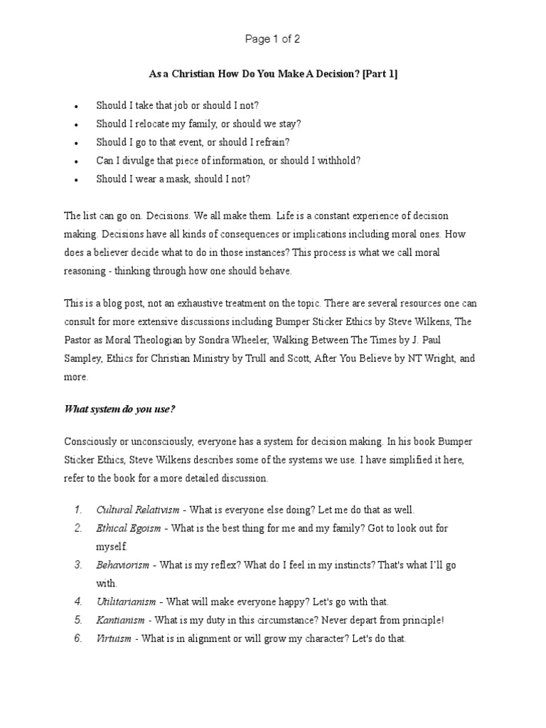 Christian Decision-Making Guide | PDF | Natural Law | God