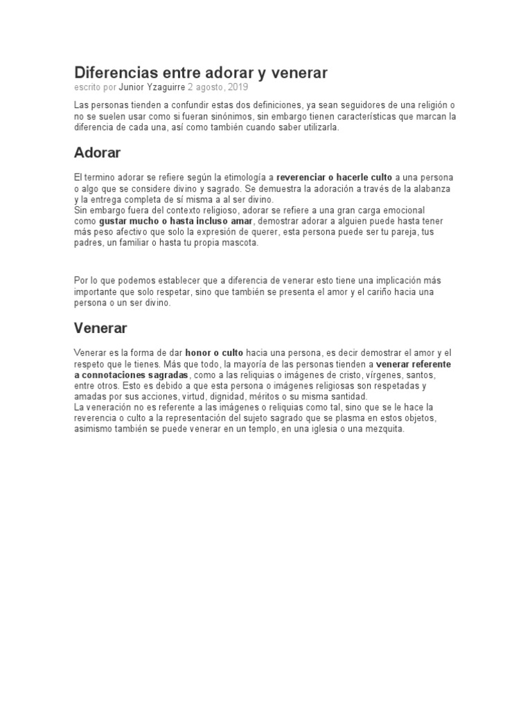 Diferencias Entre Adorar y Venerar | PDF