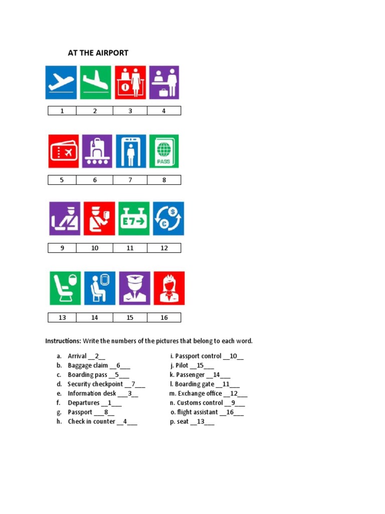 At The Airport Signs Worksheet | PDF
