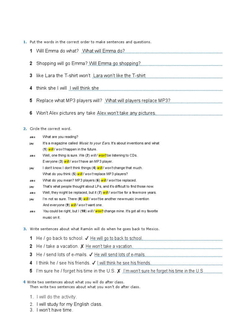 Will and Won T Worksheet | PDF