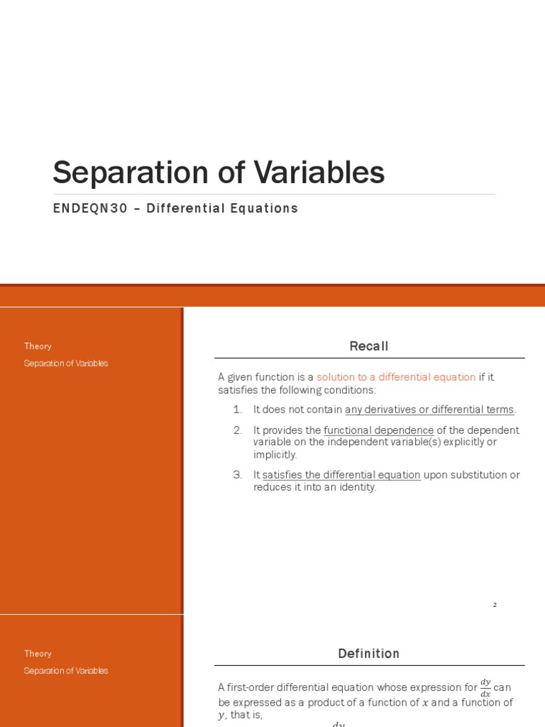Lecture4 Separation of Variables | PDF | Differential Equations | Equations