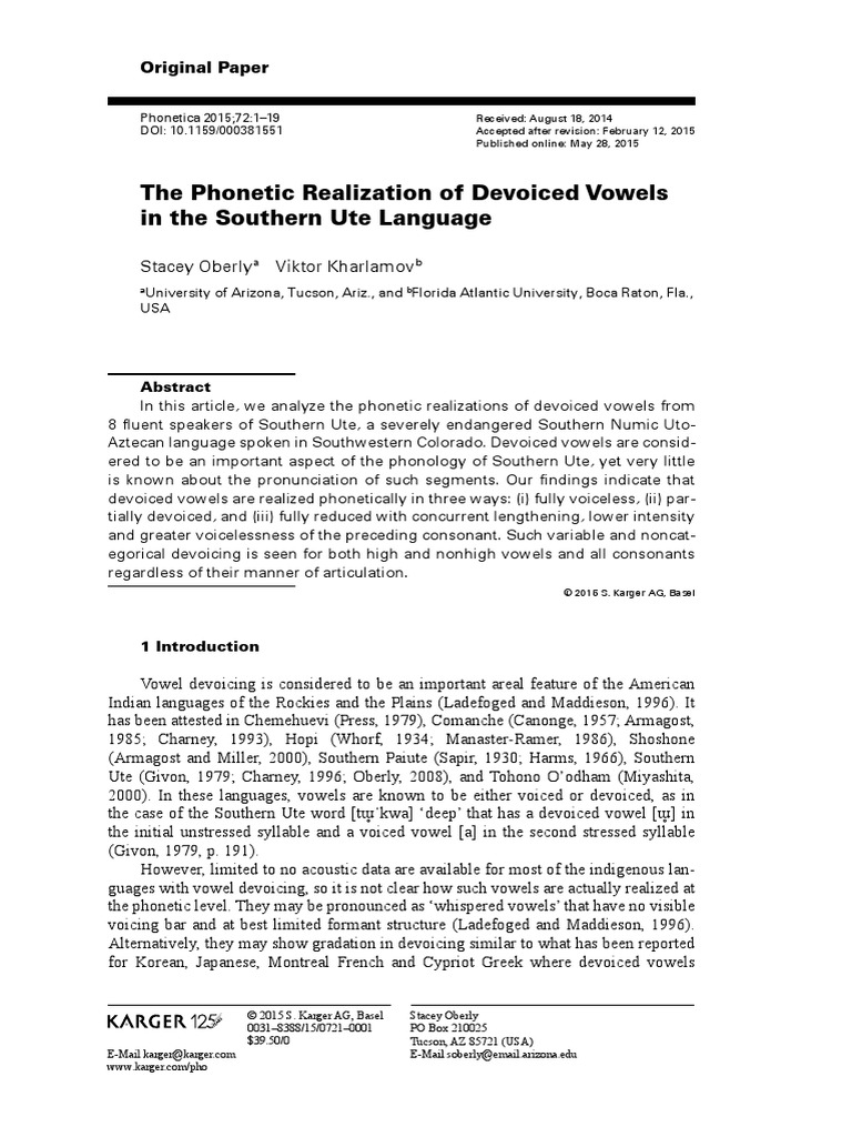 2015 - Oberly - Devoicing Vowels | PDF | Vowel | Phonetics