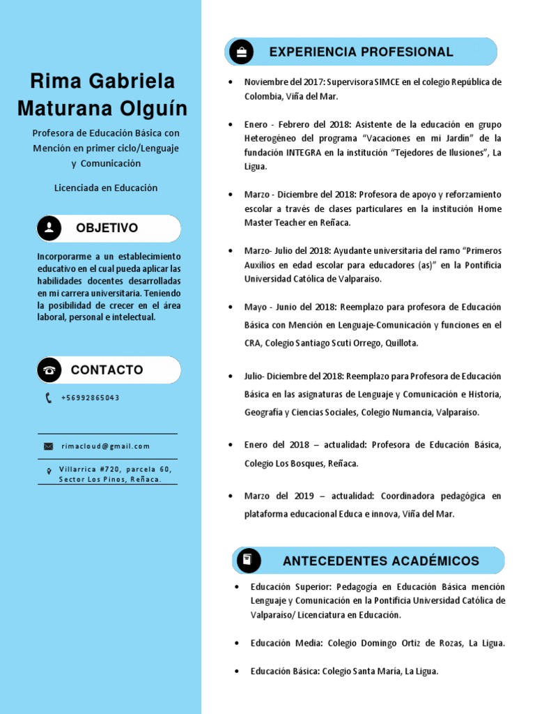 CV - Rima Maturana PDF | PDF | Universidad | Educación primaria