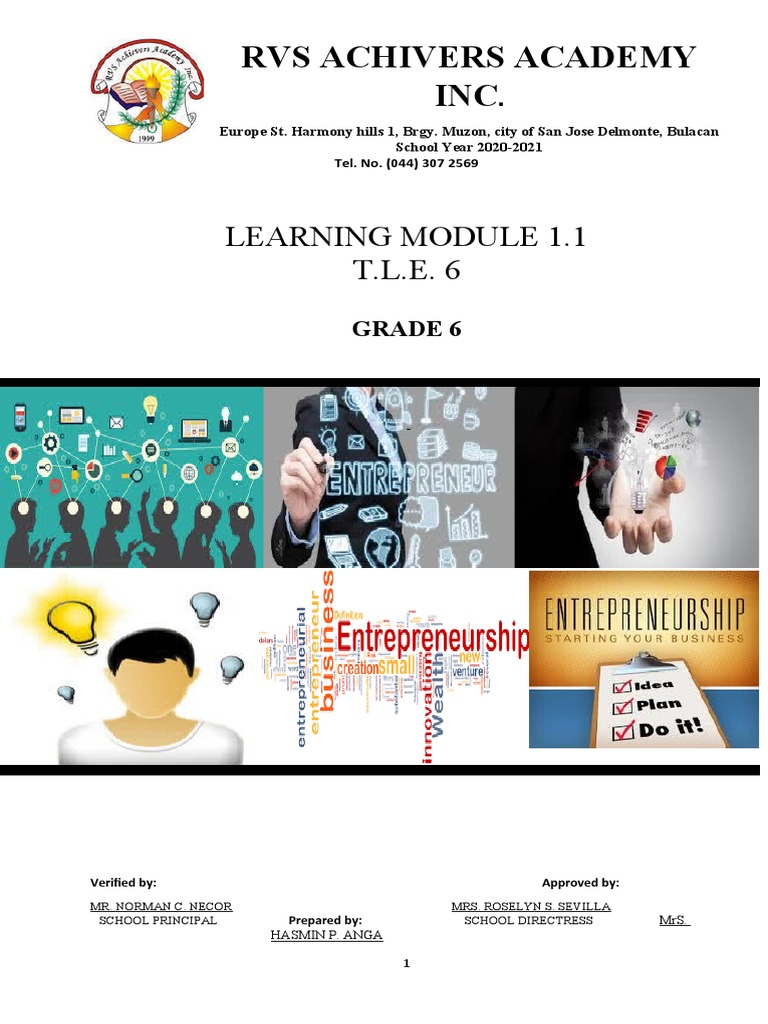 Rvs Achivers Academy INC: Learning Module 1.1 T.L.E. 6 | PDF | Startup ...