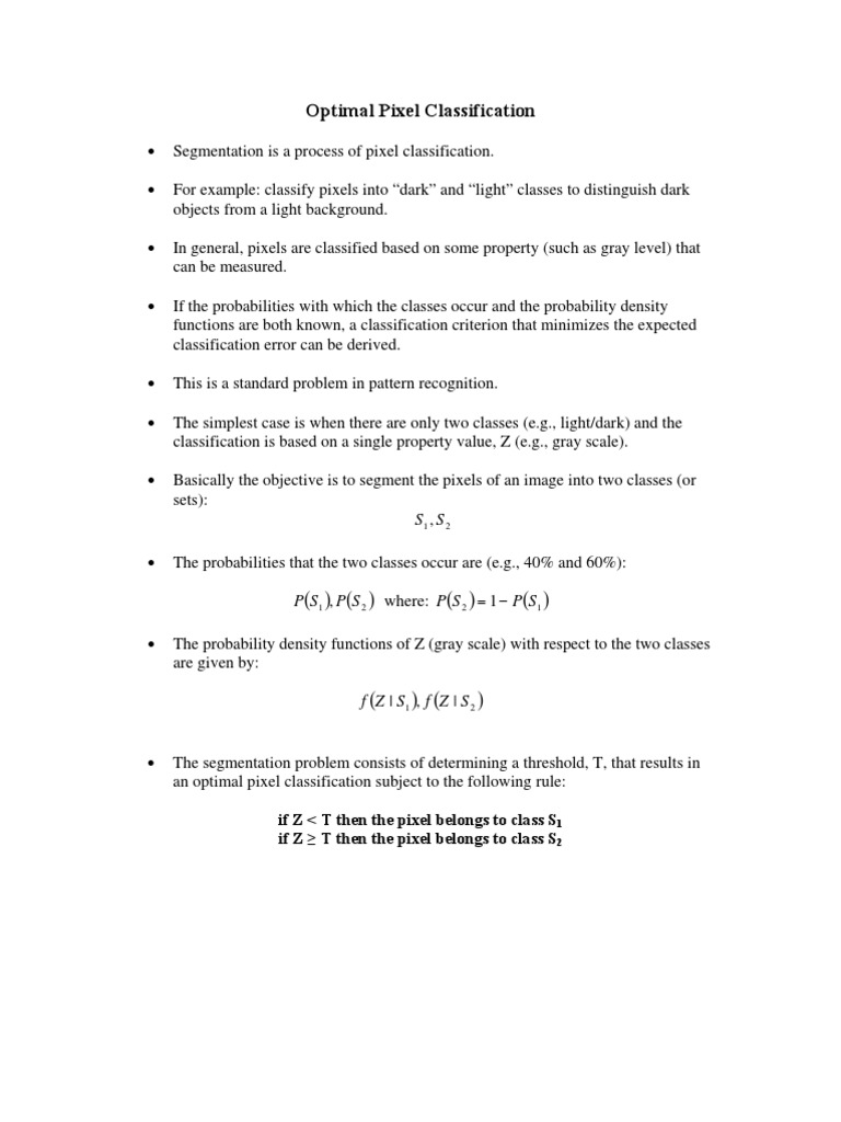 Optimal Pixel Classification | PDF | Statistical Classification | Image ...