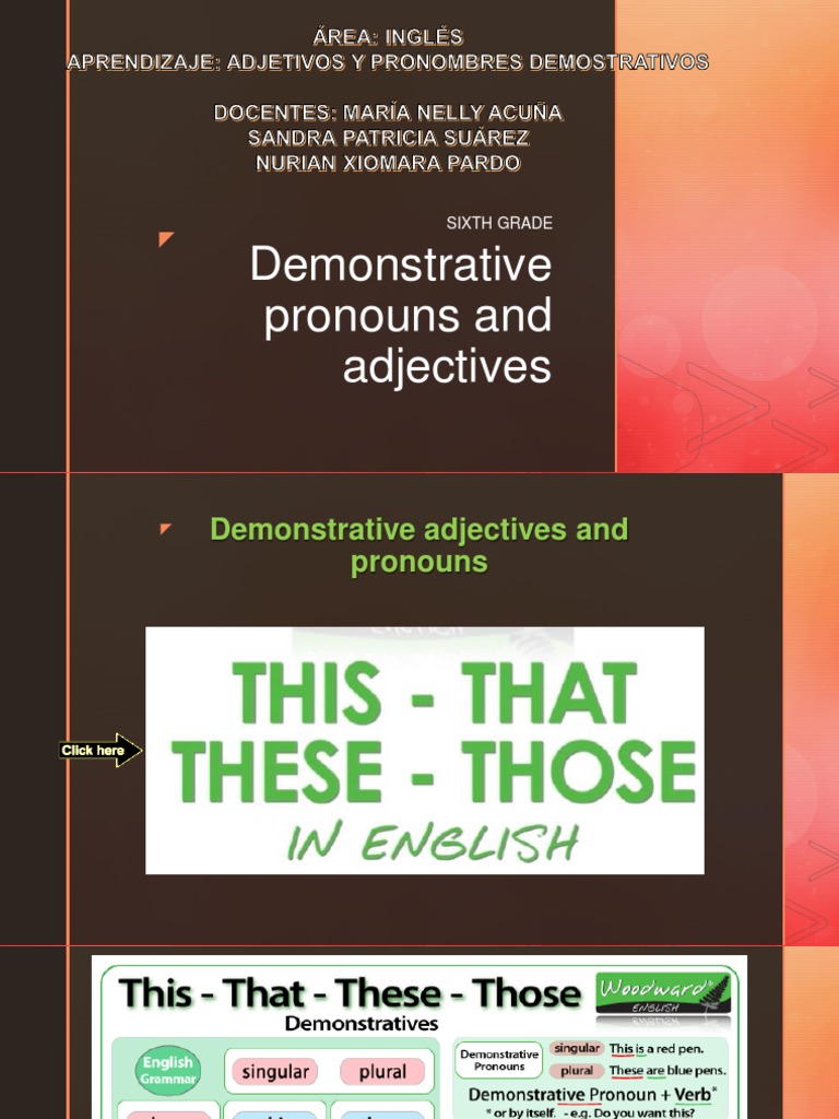 Demonstrative Pronouns and Adjectives: Sixth Grade | PDF