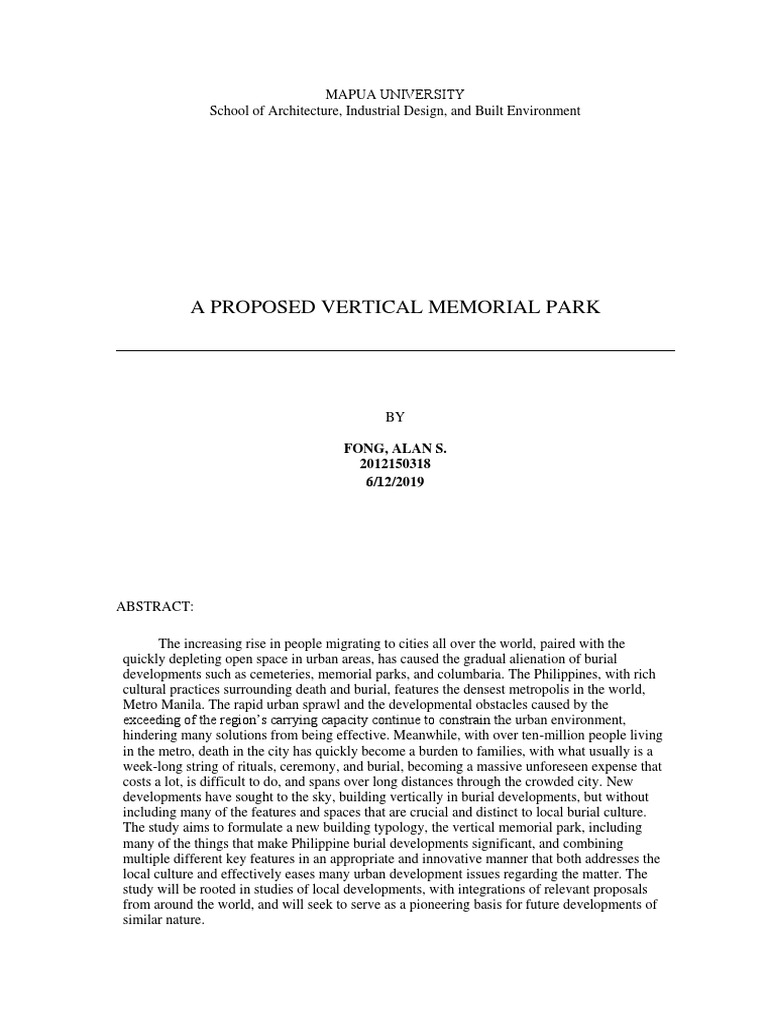 Proposed Vertical Memorial Park Design | PDF | Cemetery | Burial