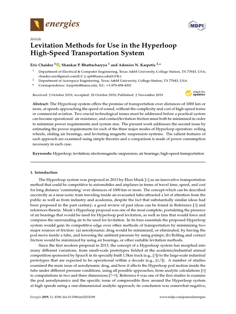 Energies: Levitation Methods For Use in The Hyperloop High-Speed Transportation System | PDF ...