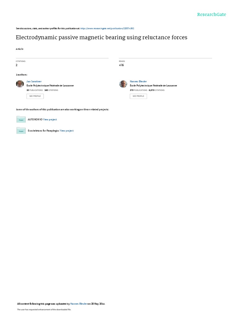 Electrodynamic Passive Magnetic Bearing Using Reluctance Forces | PDF ...