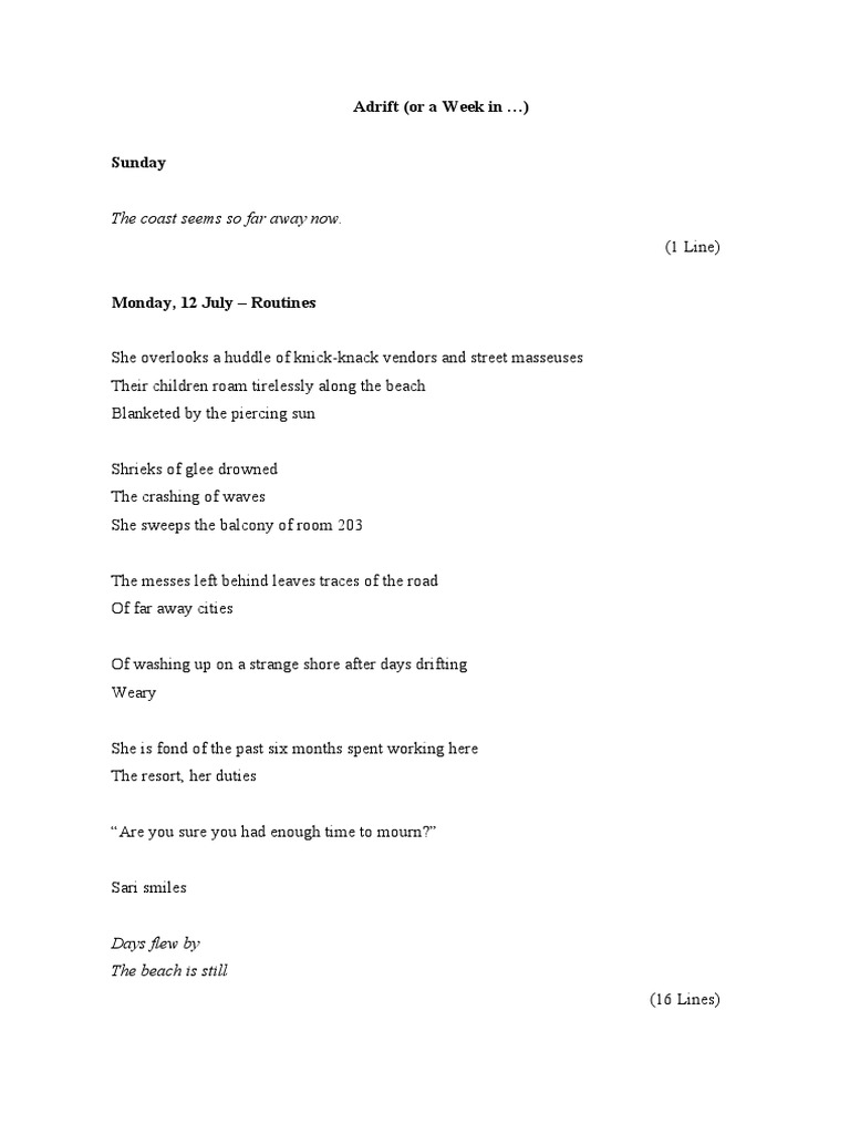 Exploring Narrative in "Adrift" Poem | PDF | Narrative | Sea