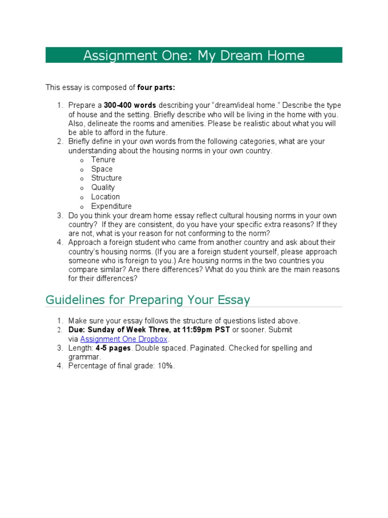 Dream Home Essay Assignment for Grade 4 | PDF