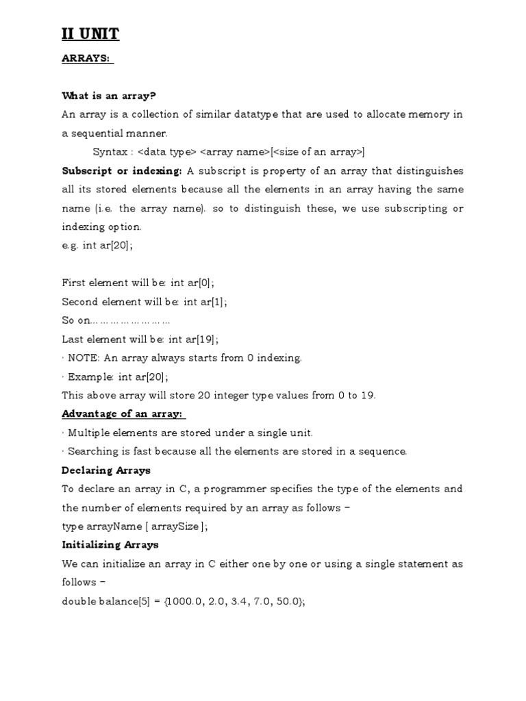 C Notes Ii Unit Pdf Pointer Computer Programming Array Data Structure 9211