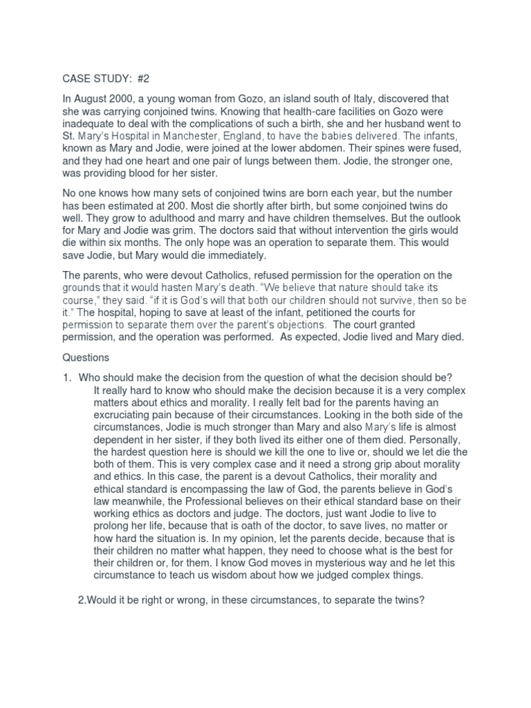 Case Study2 PDF | PDF | Conjoined Twins | Morality