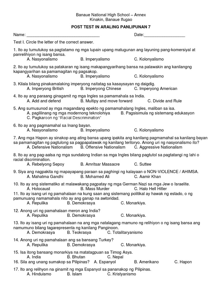 AP 7 Post Test | PDF