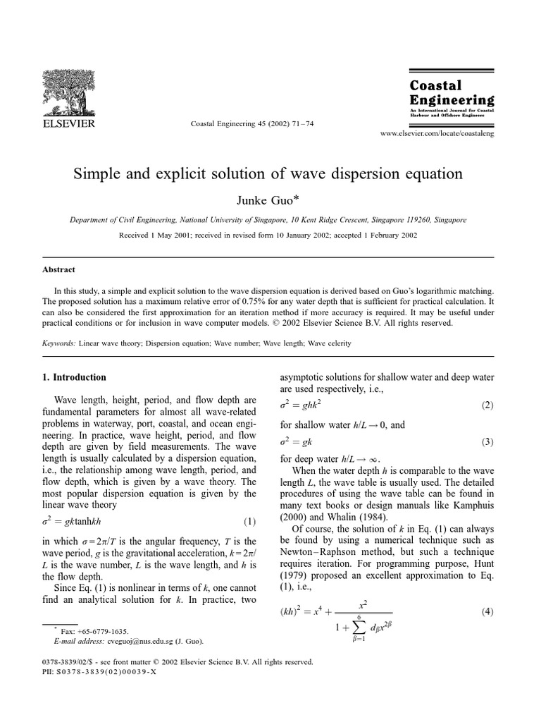 Simple and Explicit Solution of Wave Dispersion Equation: Junke Guo ...