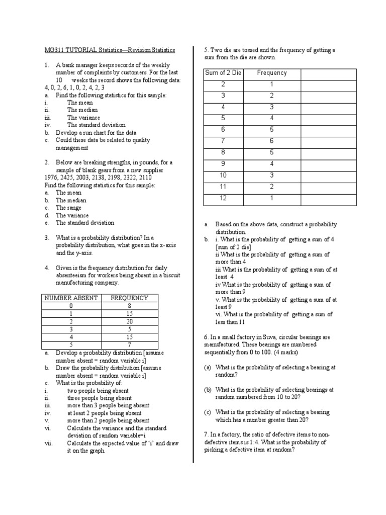 MG311 TUTORIAL - Statistics - 2016 | PDF | Variance | Median