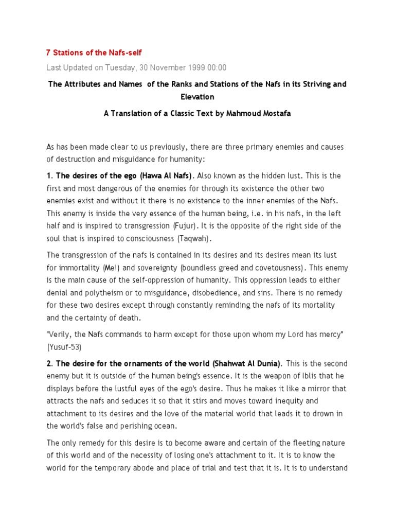 7 Stations of The Nafs Self | PDF | Repentance | Sin