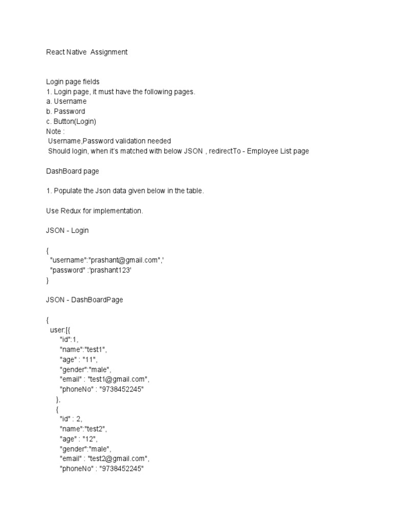 React Native Assignment | PDF