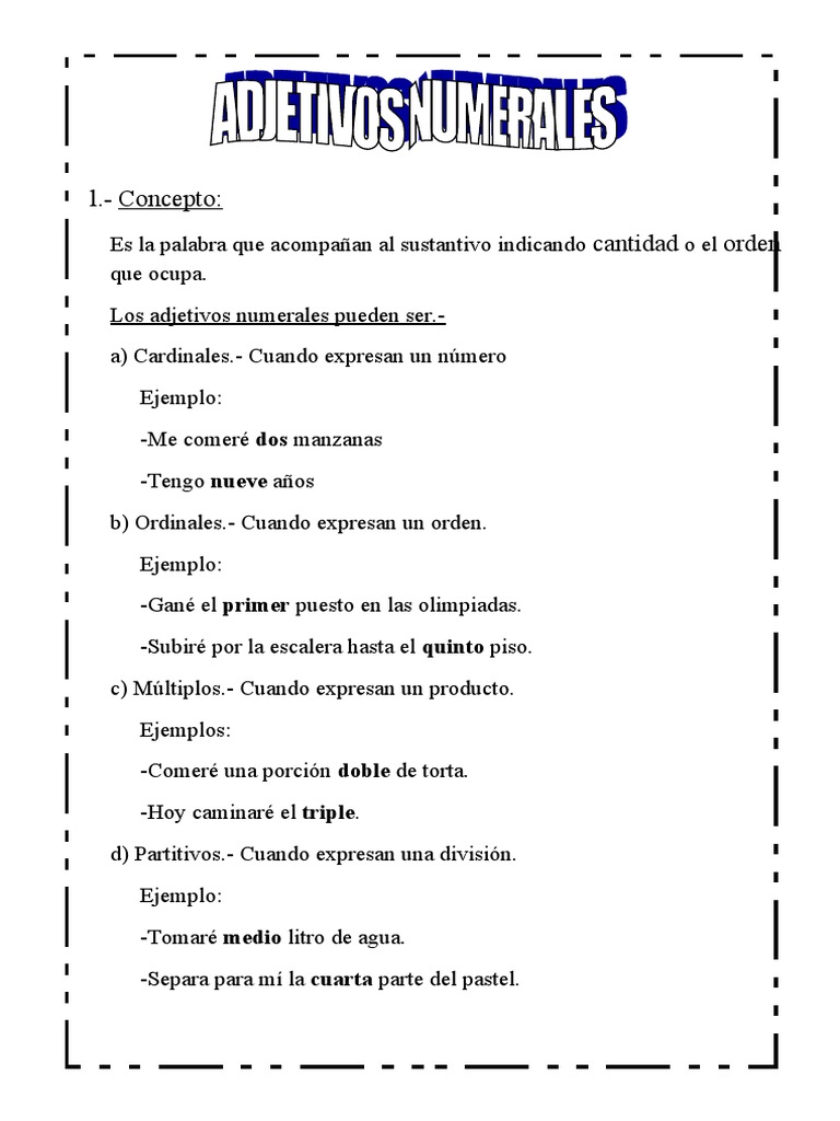 Adjetivos Numerales Pdf 