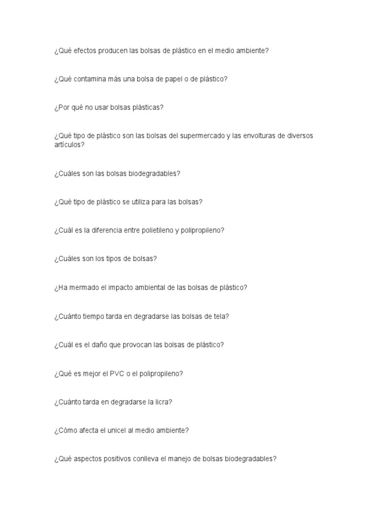 Qué Efectos Producen Las Bolsas de Plástico en El Medio Ambiente | PDF
